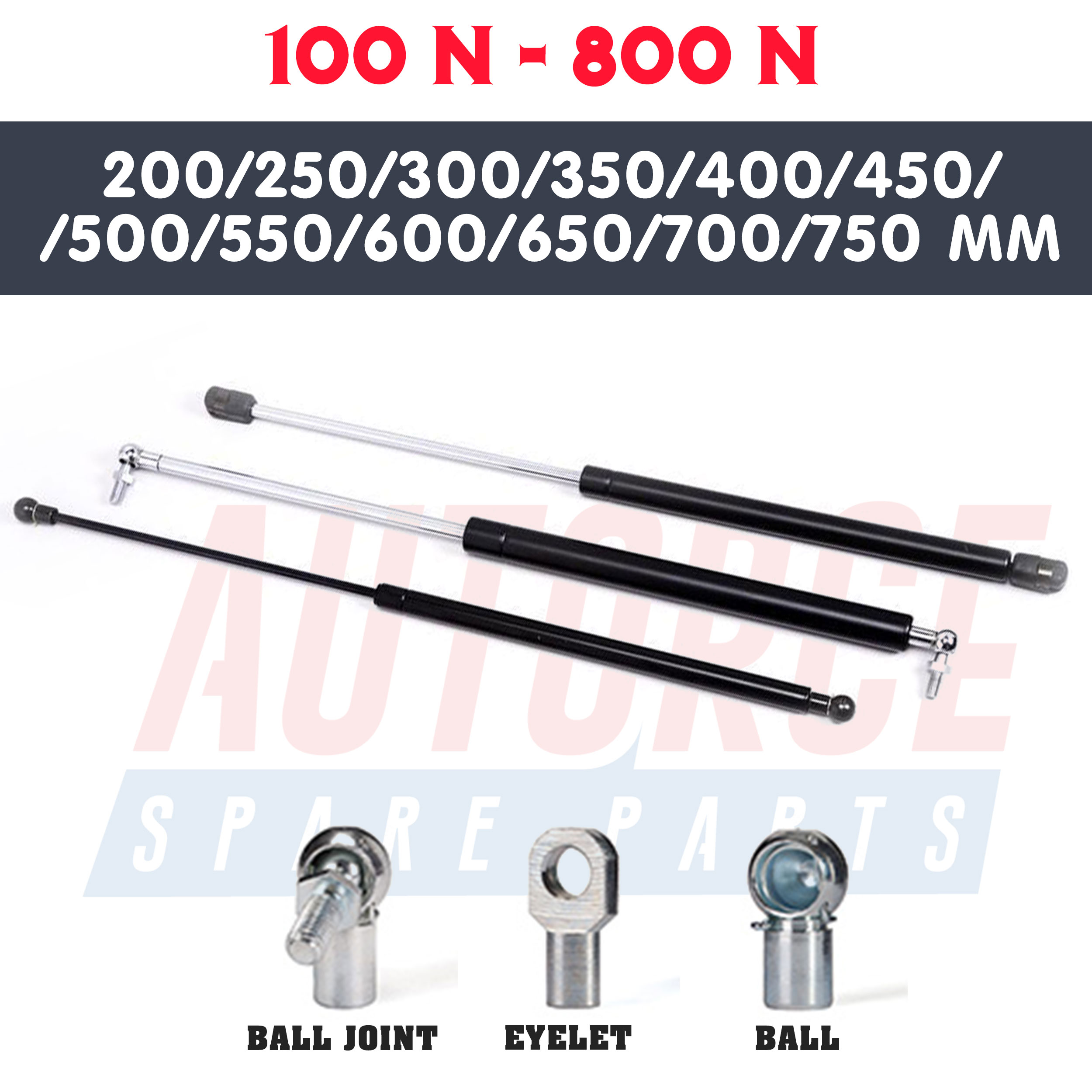 UNIVERSAL GAS STRUTS SPRINGS 200-750MM MULTI PURPOSE 100N-800N BALL ...